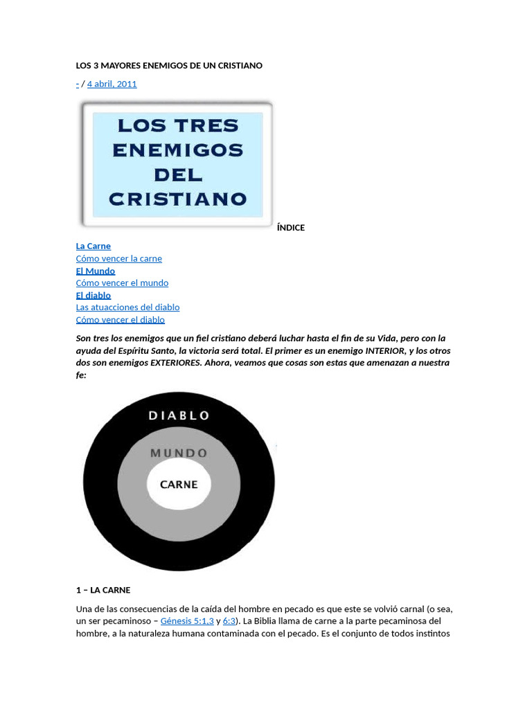 Enemigos del Cristiano: Carne, Mundo, Diablo | PDF | Pecado | Diablo