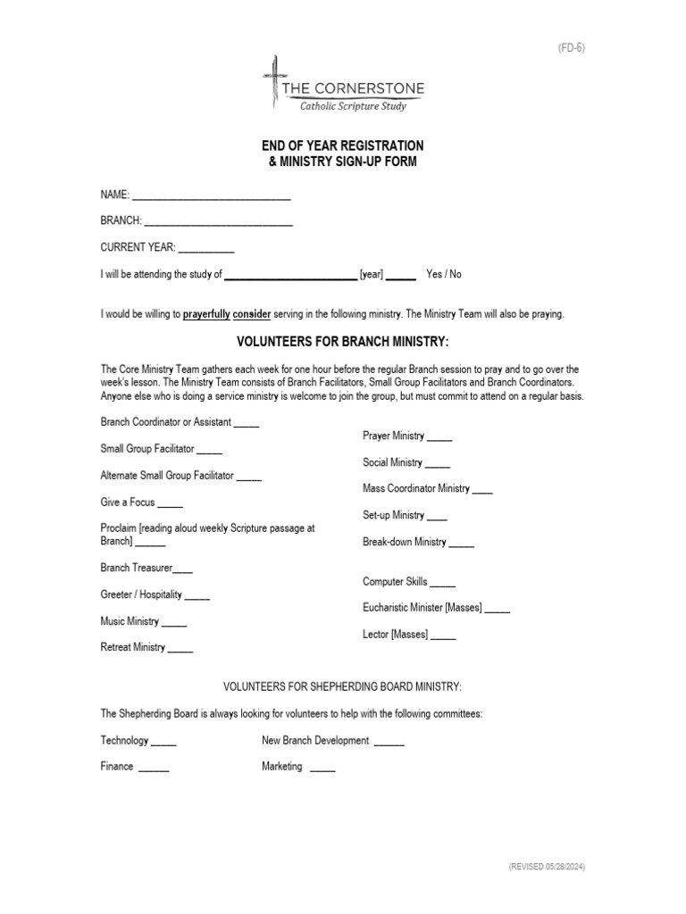 FD 6 End of Year Registration and Ministry Sign Up 1 | PDF