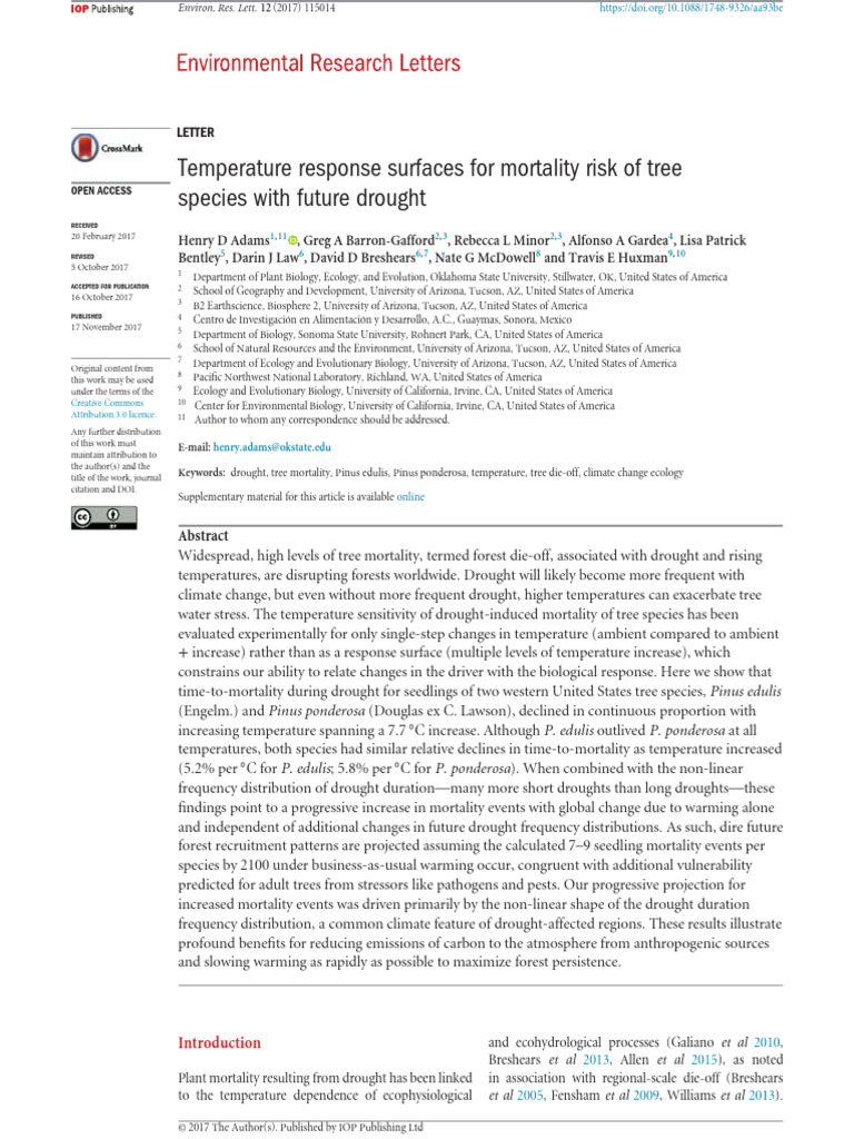 Adams et al 2017 Environmental Research Letters | PDF | Plant Nursery ...