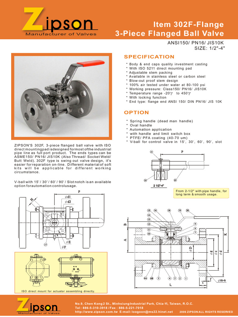 3-Piece Flanged Ball Valve Specifications | PDF | Valve | Washer (Hardware)