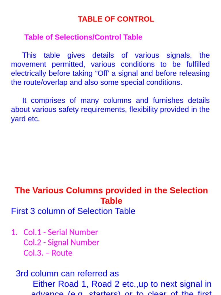 Ch 3 Selection Table Control Table (1) | PDF | Transport Infrastructure ...