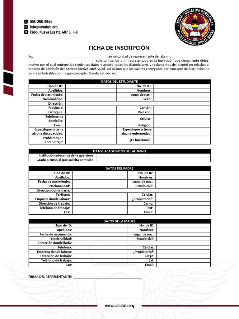 Ficha de Inscripción 2025 | PDF