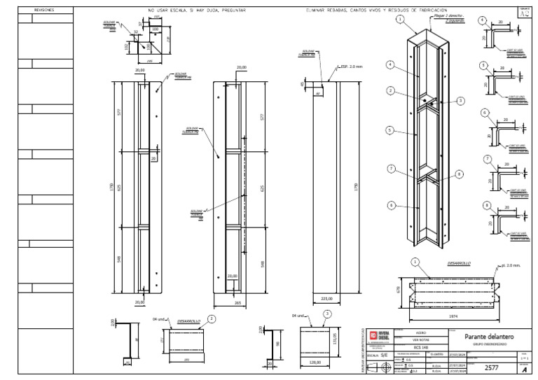 Instrucciones de Fabricación de Parante Delantero en Acero | PDF