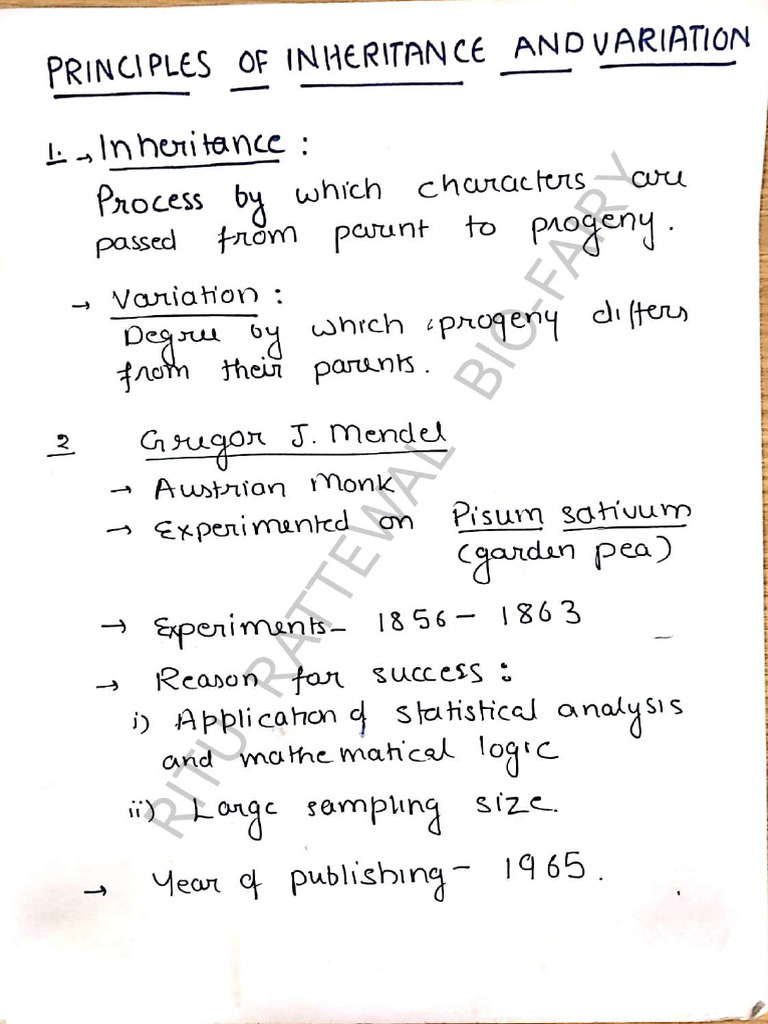 Principles of Inheritance and Variation (Hand Written Notes) | PDF