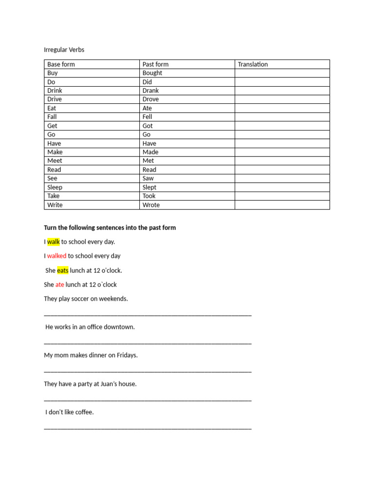 past simple activities | PDF