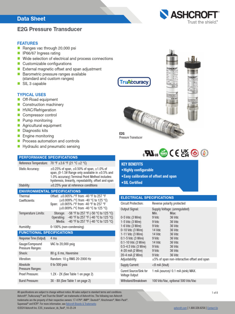 Datasheet Pressure Transducer E2g | PDF | Pressure Measurement ...