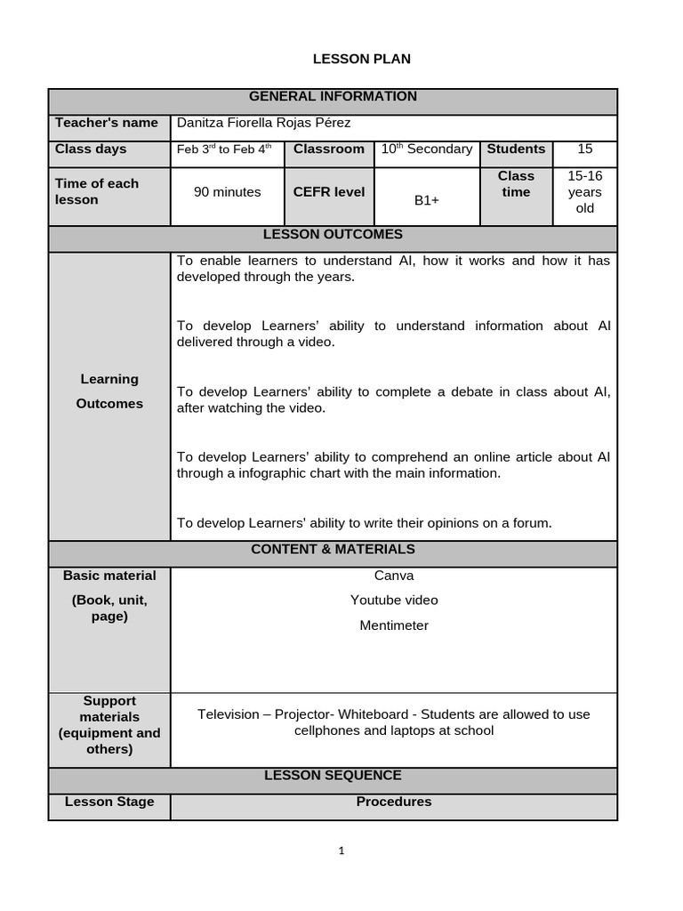 AI Lesson Plan for B1+ Students | PDF | Vocabulary | Word