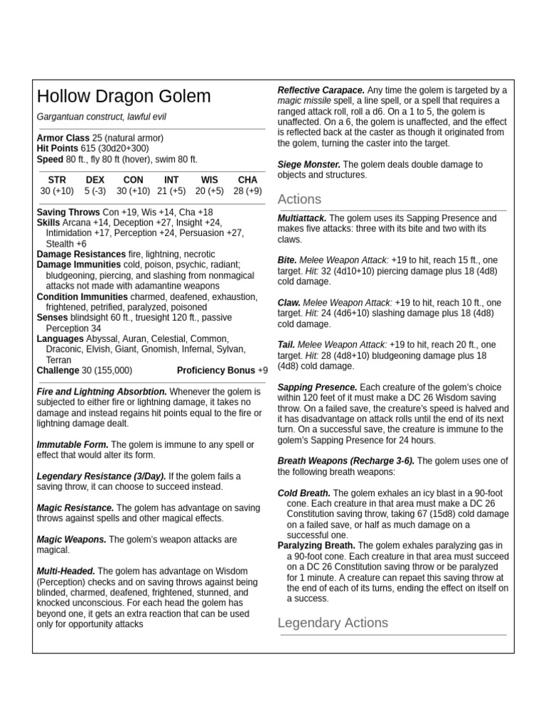Hollow Dragon Golem | PDF