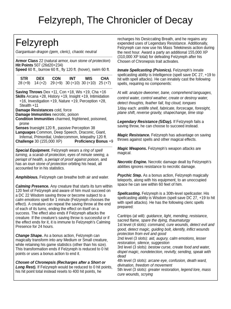 Felzyreph Stat Block | PDF | Dungeons & Dragons
