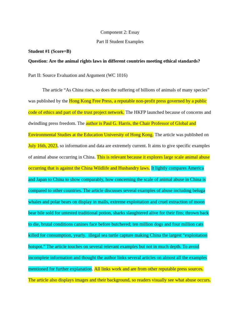 Student Examples of PART 2 of Component 2 Essay | PDF | Copyright ...