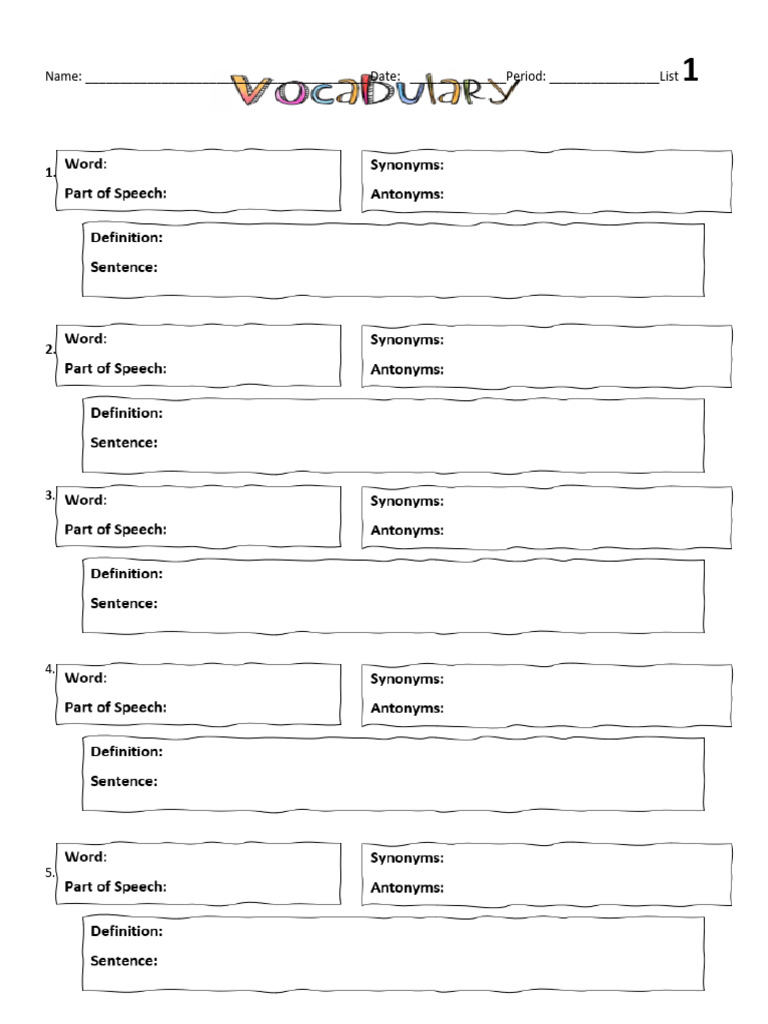 Vocabulary Chart Week 1 | PDF