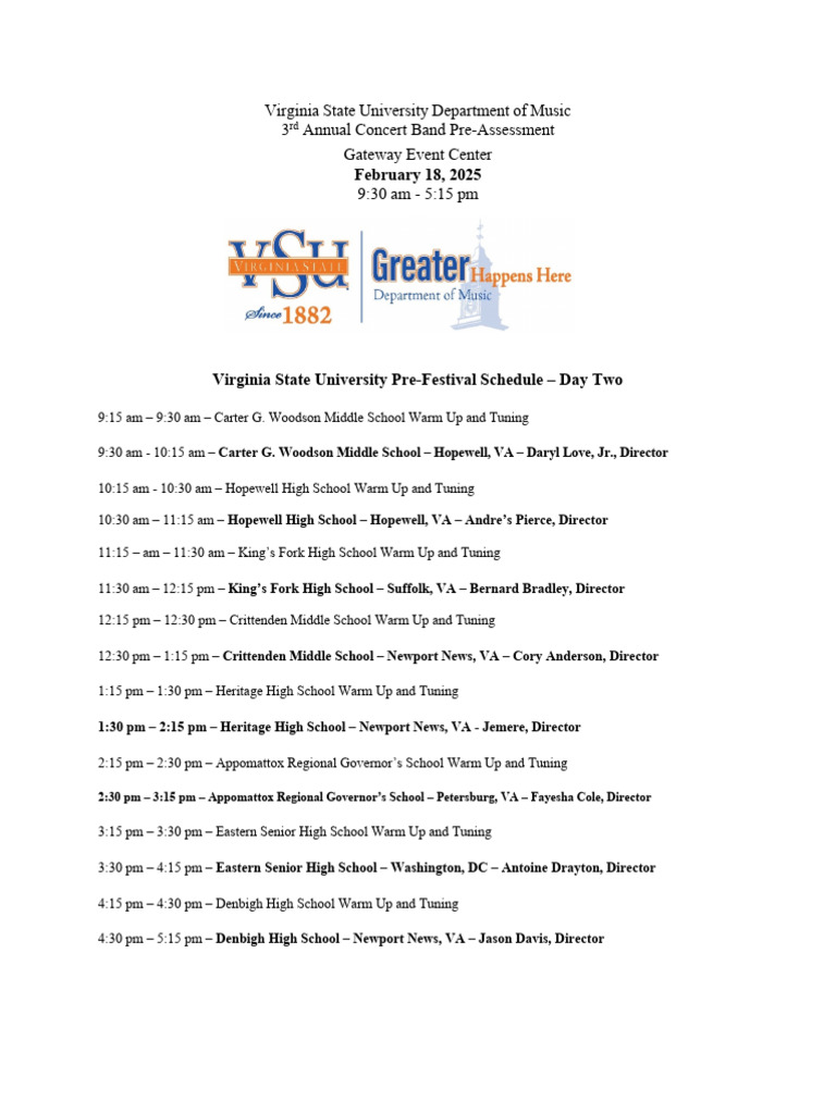 VSU Concert Band Pre-Assessment Schedule | PDF