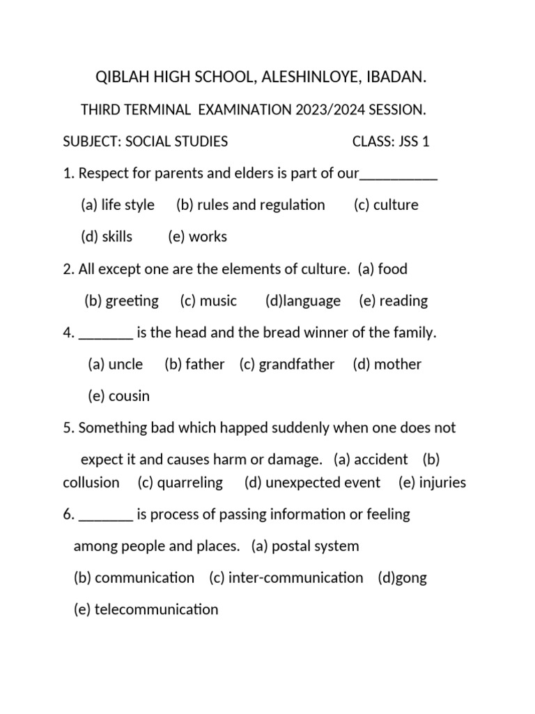 Qiblah High Schoo2 Social Studies | PDF | Home Appliance