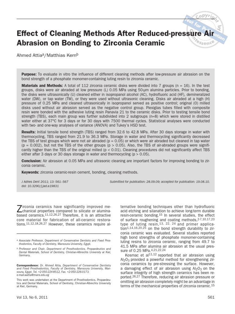 Bond Strength of Zirconia Ceramic Cleaning Methods | PDF | Abrasive ...