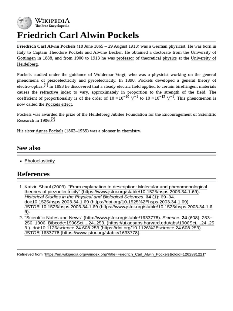 Friedrich Carl Alwin Pockels | PDF