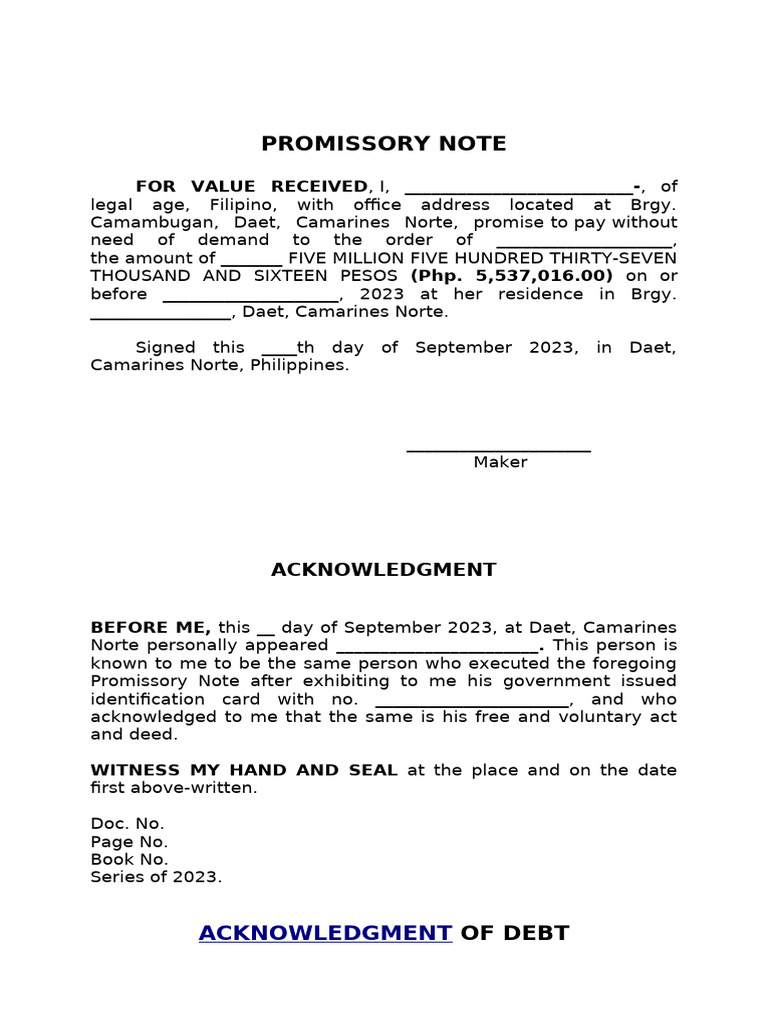 Promissory Note | PDF | Business Law | Private Law