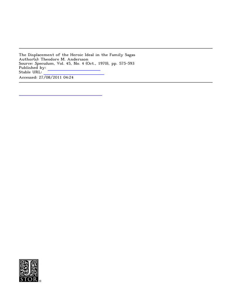 Andersson - Displacement of The Heroic Ideal in The Family Sagas | PDF ...