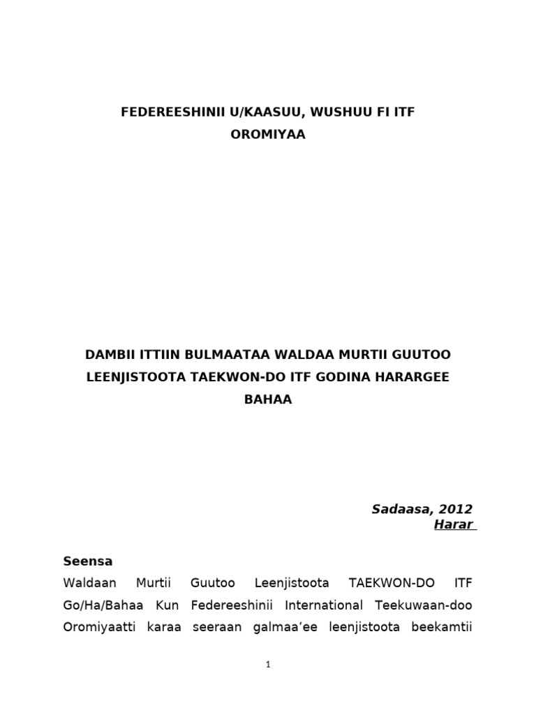 Danbii Itti Bulmaata Waldeya ITF GHB | PDF