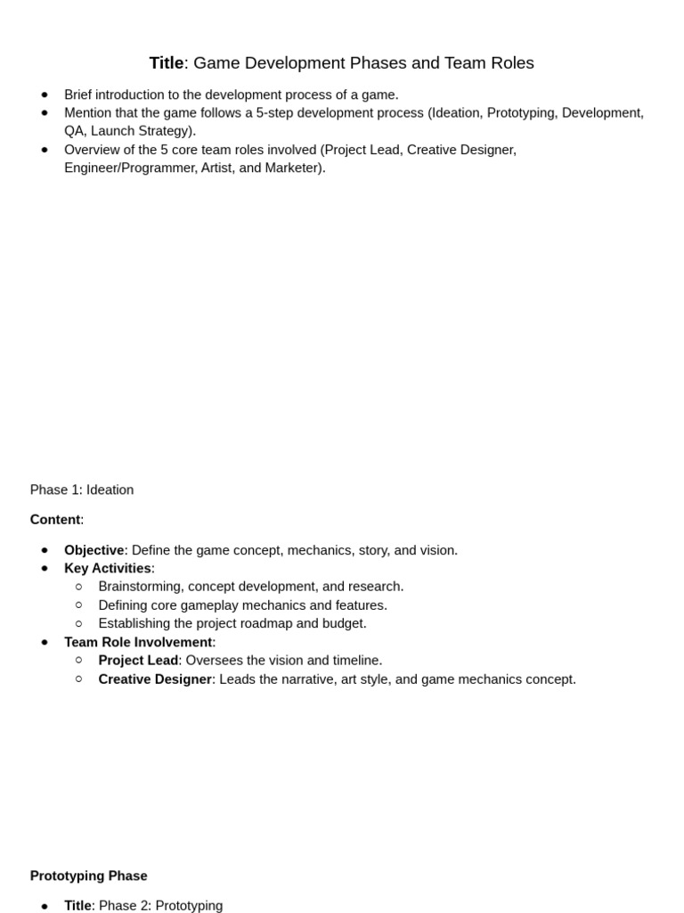 Title_ Game Development Phases and Team Roles Brief Introduction to the ...