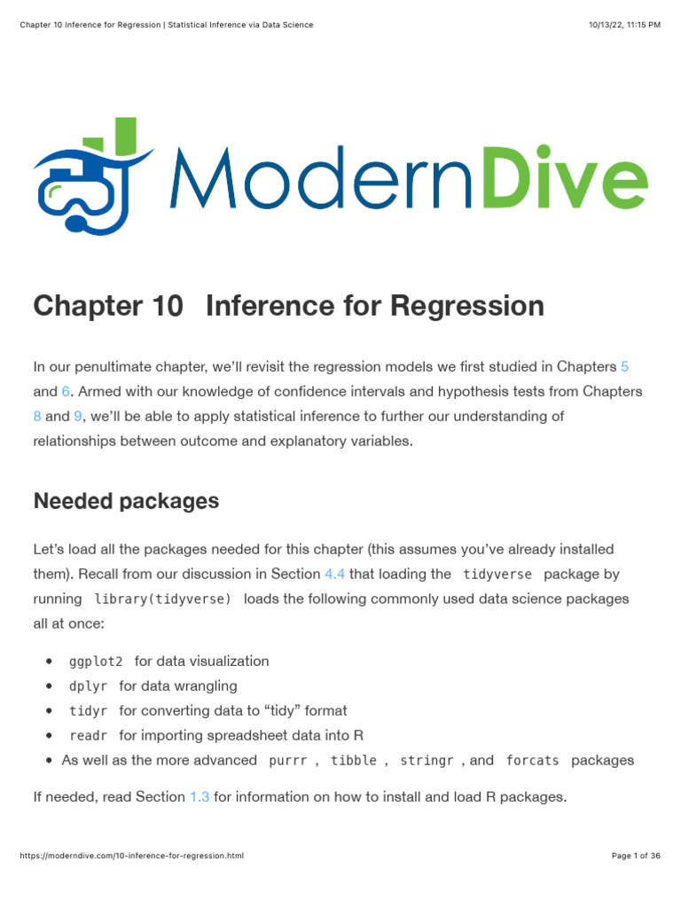 Chapter 10 Inference for Regression | PDF | Regression Analysis | Bootstrapping (Statistics)