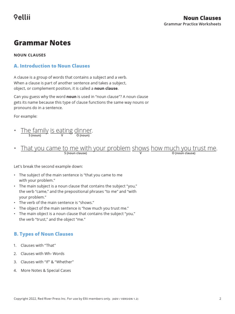 Noun Clauses - Grammar Practice Worksheets - Part 1 Ex 1-5 | PDF ...