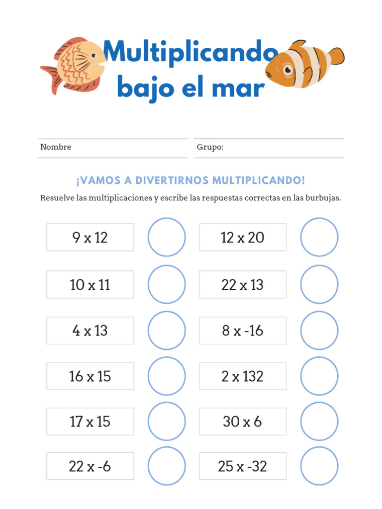 Multiplicaciones Divertidas Bajo el Mar | PDF