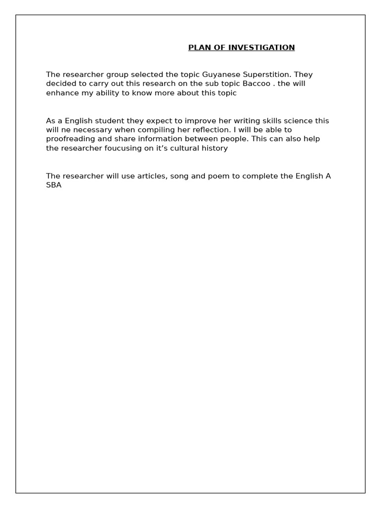 Plan of Investigation | PDF