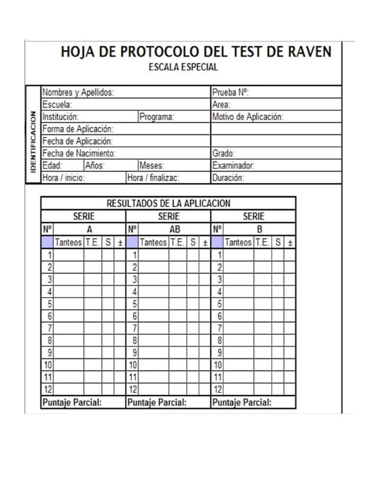 Hoja de Protocolo Raven Color | PDF