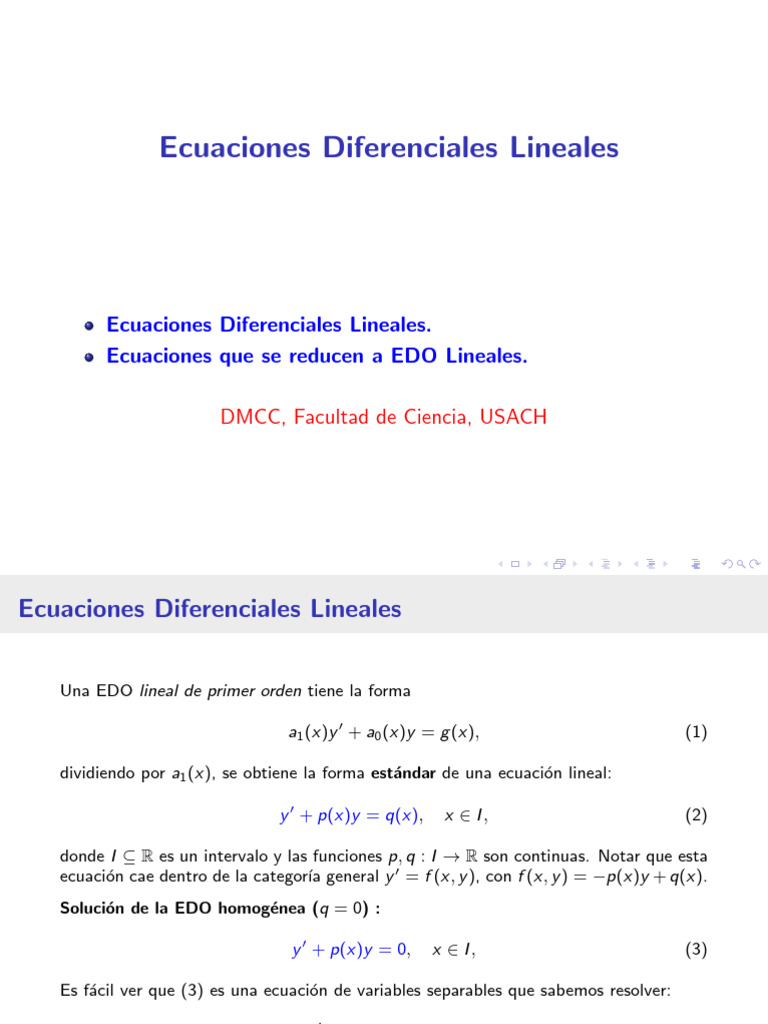 EDO Lineales: Soluciones y Métodos | PDF | Ecuaciones | Ecuaciones diferenciales