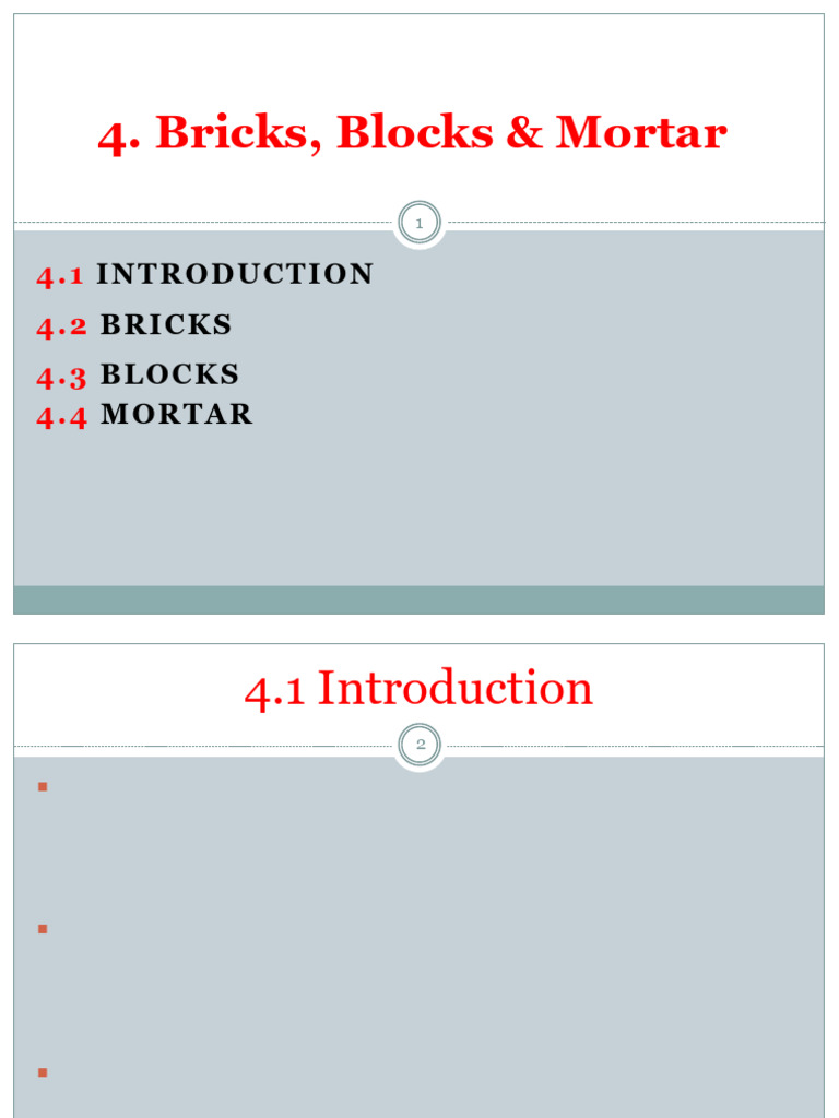 Lecture 15 Bricks&Blocks | PDF | Mortar (Masonry) | Brick