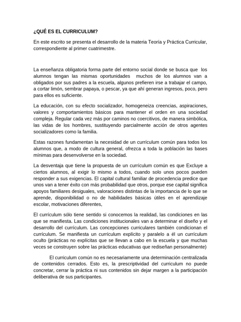 Qué Es El Curriculum 1 Cuartilla | PDF