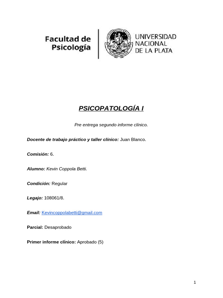 Pre Entrega 2do Informe Psicopatologia 1-Kevin - Coppola | PDF ...