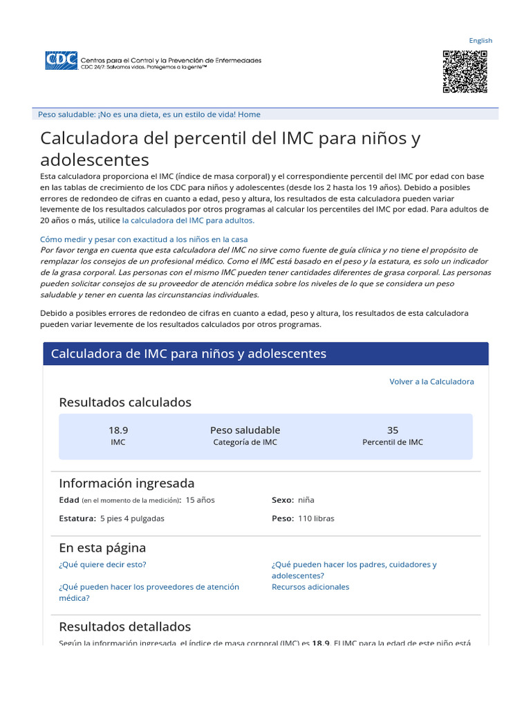 Calculadora de IMC y Percentiles Pediátricos | PDF | Índice de masa ...