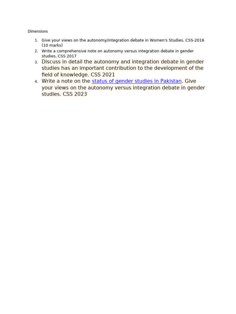 Autonomy Vs Integration Debate in Gender Studies | PDF