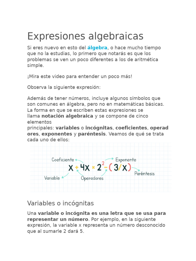 Introducción a las expresiones algebraicas | PDF | Variable ...