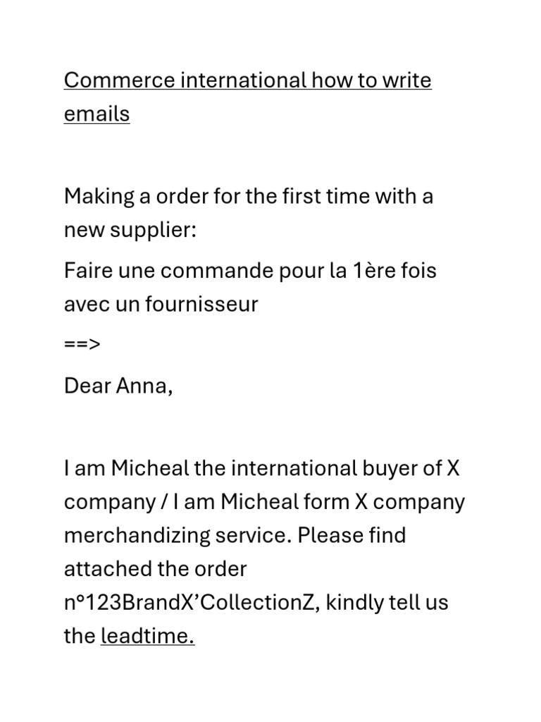 Comment écrire des emails en anglais poste achats à l'international | PDF