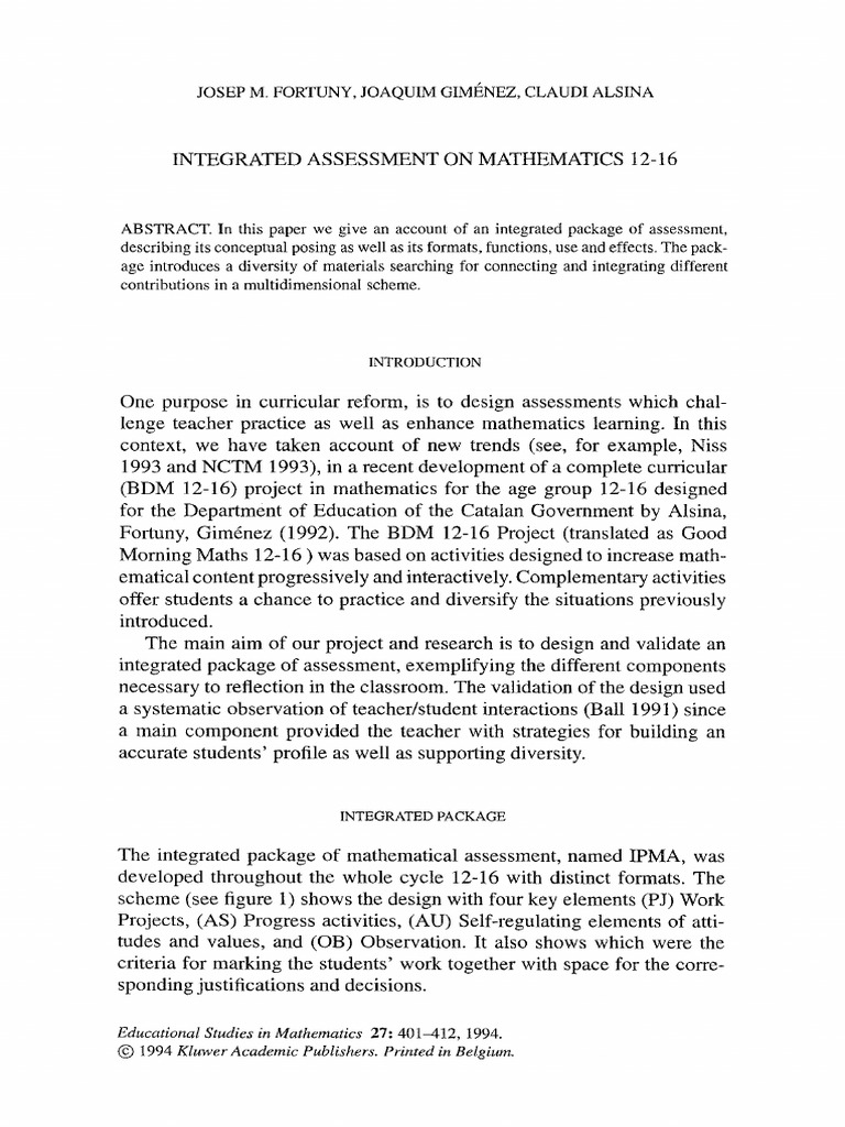 Integrated Assessment On Mathematics 12 | PDF | Teachers | National ...