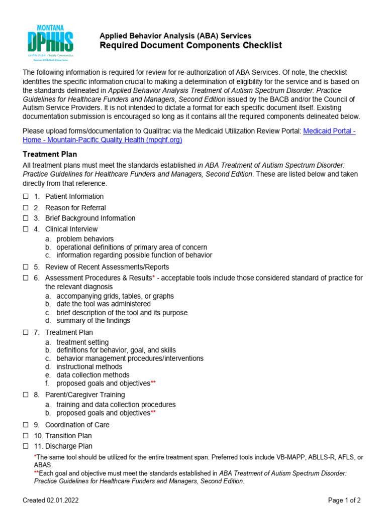 A Ba Services Required Document Components Checklist 02012022 | PDF ...