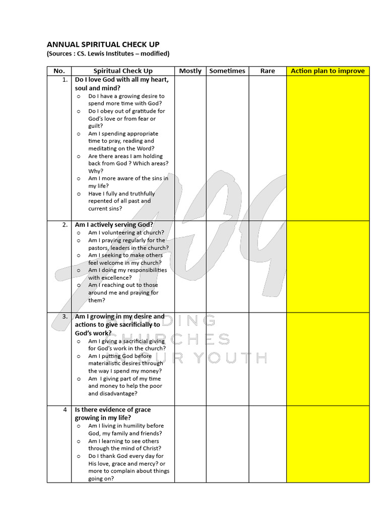 AOG - Annual Spiritual Check Up - 2 (Revised) | PDF | Jesus | Divine Grace