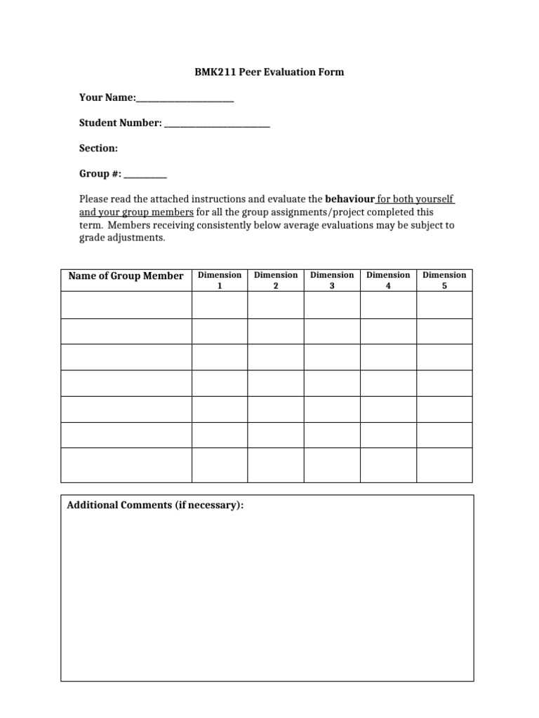 BMK211 Peer Evaluation Form | PDF | Motivation | Motivational