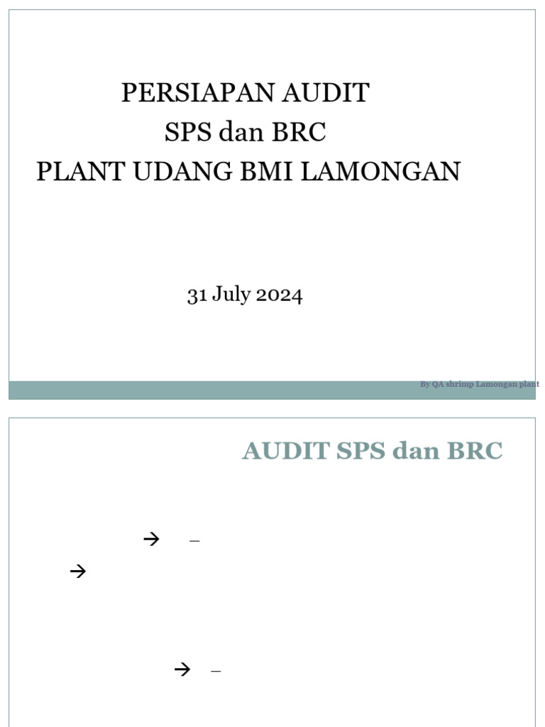 Persiapan Audit SPS & BRC 2024 | PDF
