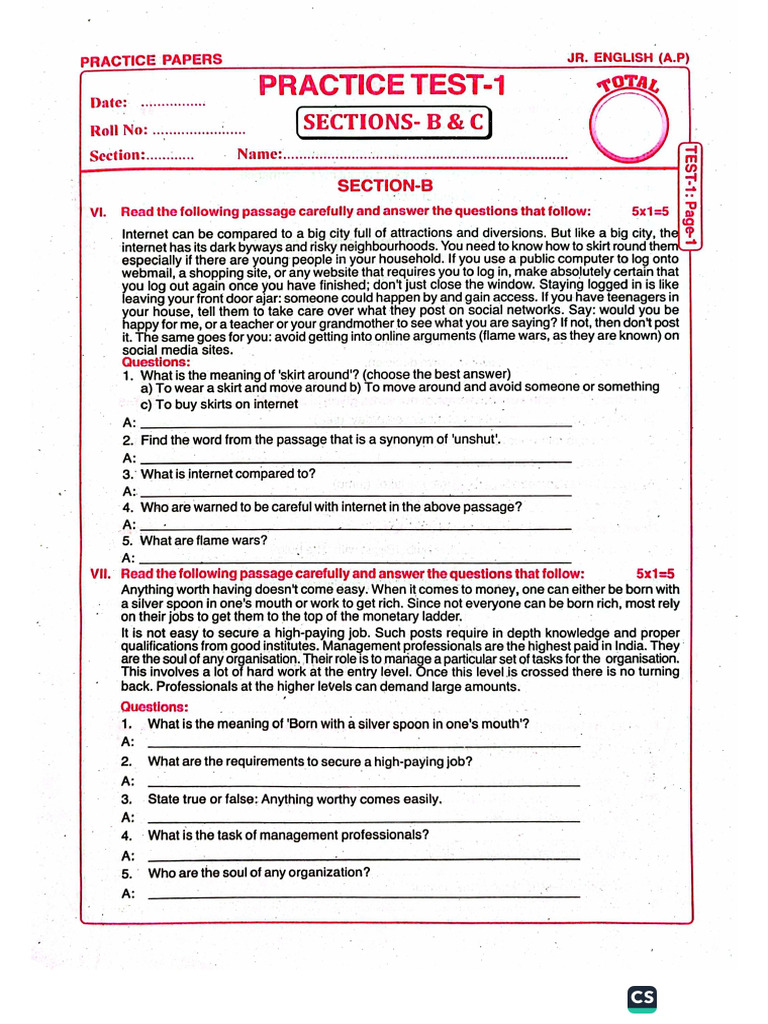 Practice Paper - 01 | PDF