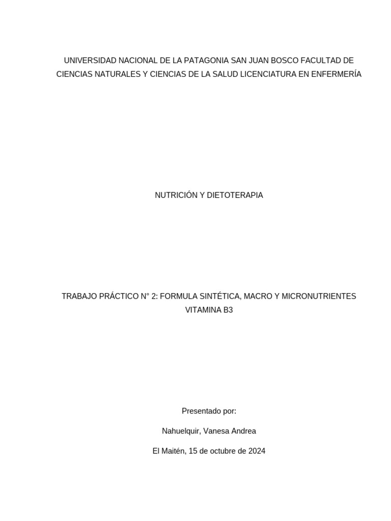 Trabajo Práctico N°2 Nutrición y Dietoterapia | PDF | Vitamina | Nutrición