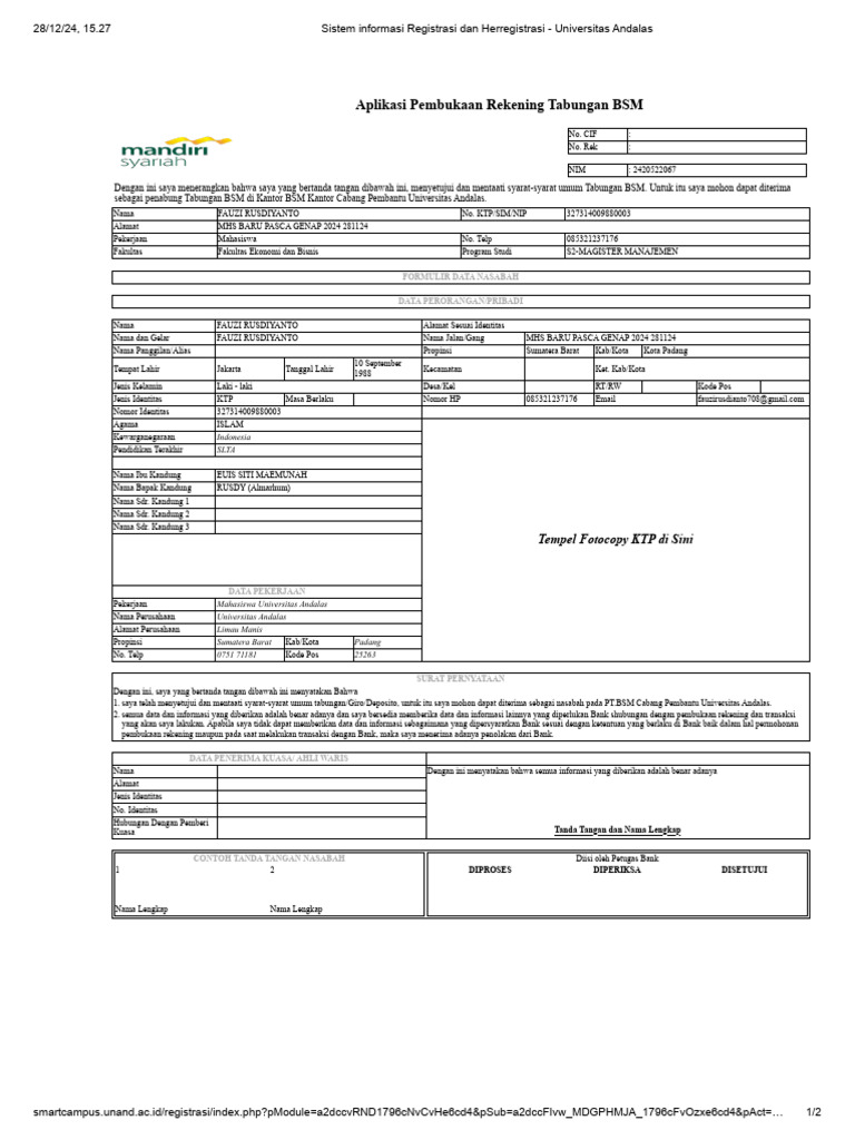 Aplikasi Pembukaan Rekening Tabungan BSM | PDF