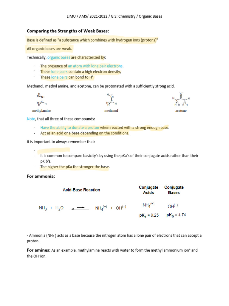 Comparing Weak Organic Bases in Chemistry | PDF | Amine | Amide