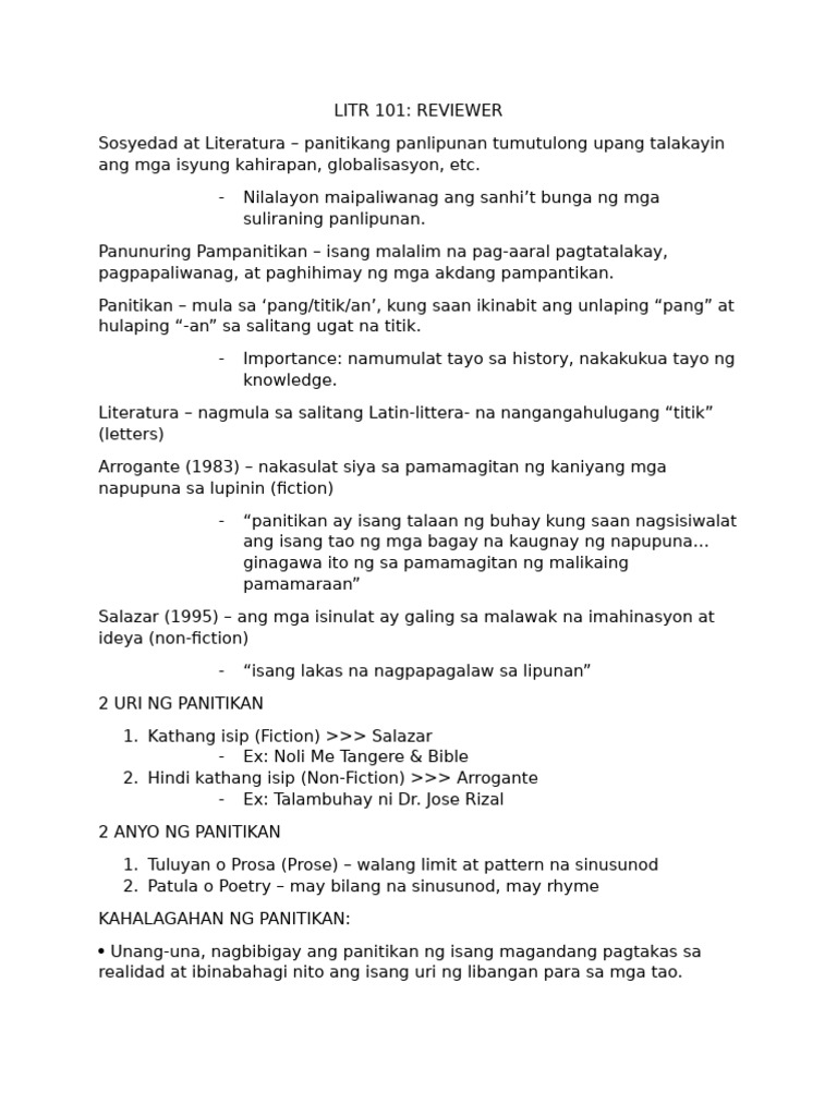 SosLit 101 - Reviewer | PDF