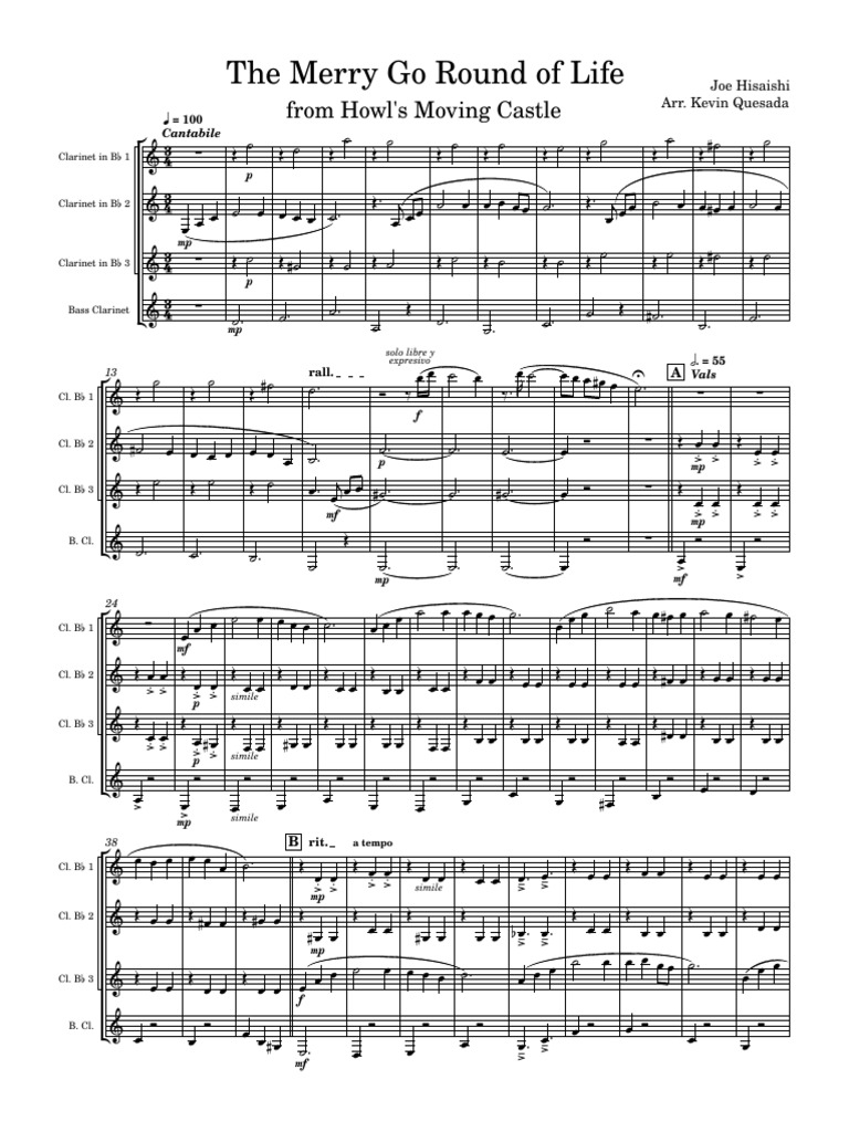 The Merry Go Round of Life - Joe Hisaishi - Clarinet Quartet | PDF