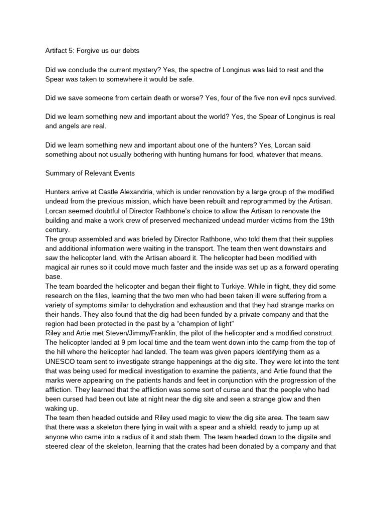 Artifact 5 Mission Report | PDF