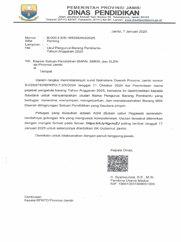 Usulan Pengurus Barang Sekolah | PDF