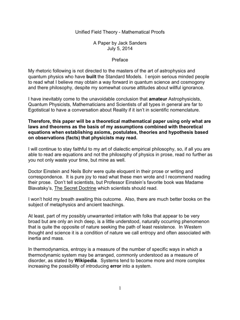 Unified Field Theory Mathematical Proofs | PDF | Matter | Force